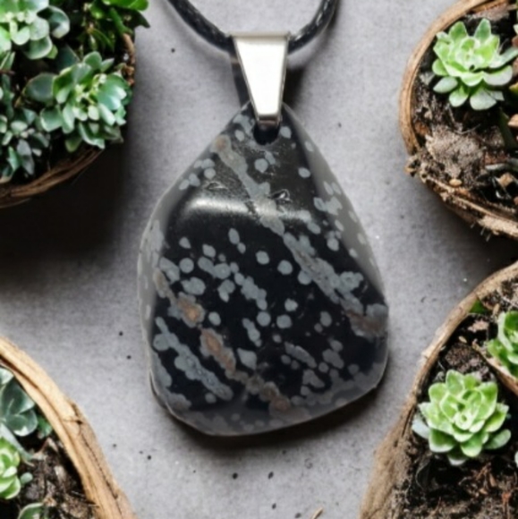 Jewelry | Snowflake Obsidian Pendant Necklace | Poshmark